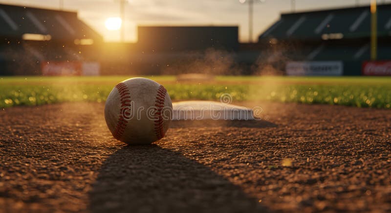 Baseball on the Pitcher S Mound at Sunset Stock Illustration ...