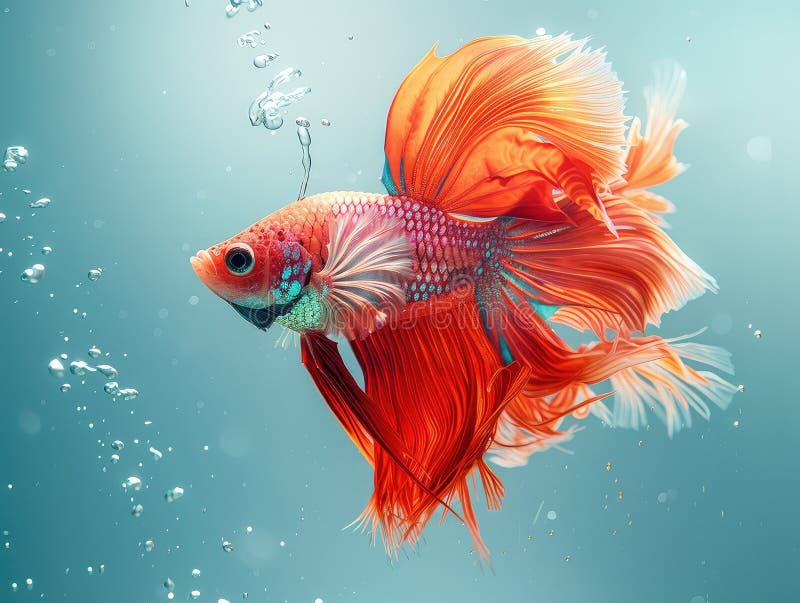 The Image Shows a Beautiful Betta Fish with Orange Fins Stock ...