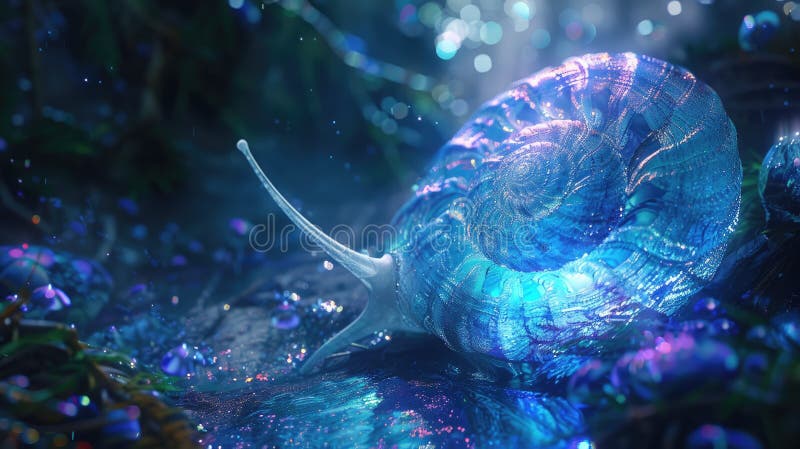 The Image Shows a Beautiful Snail with a Shiny, Blue Shell Stock Image ...