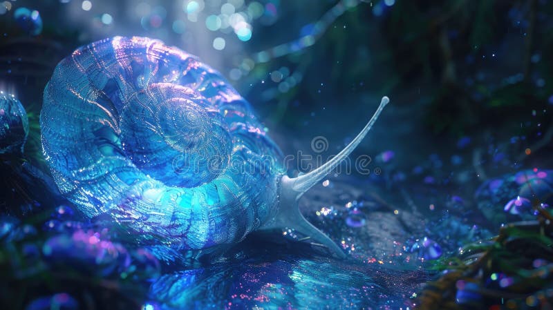 The Image Shows a Beautiful Snail with a Shiny, Blue Shell Stock Photo ...