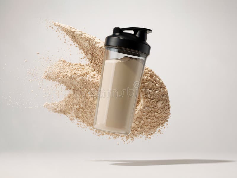 This Image Shows a Beige Light-colored Protein Powder in a Shaker with ...