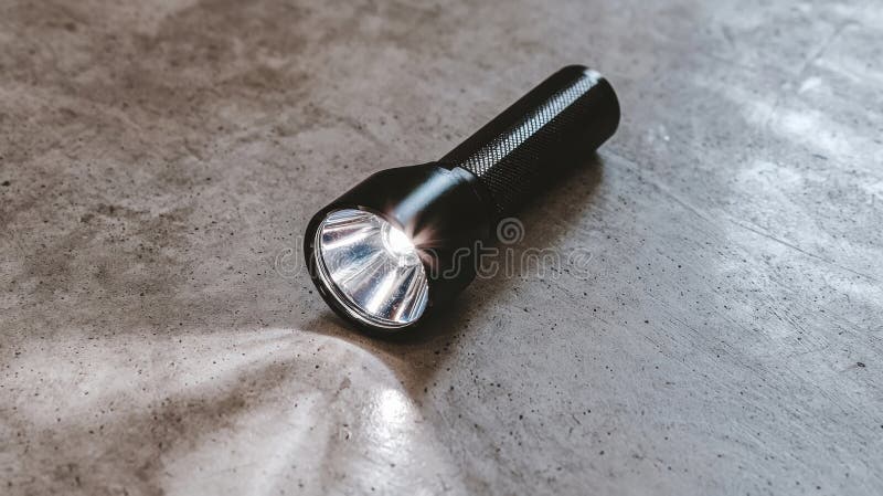 A Black Flashlight with a Silver Lens. Stock Image - Image of surface ...