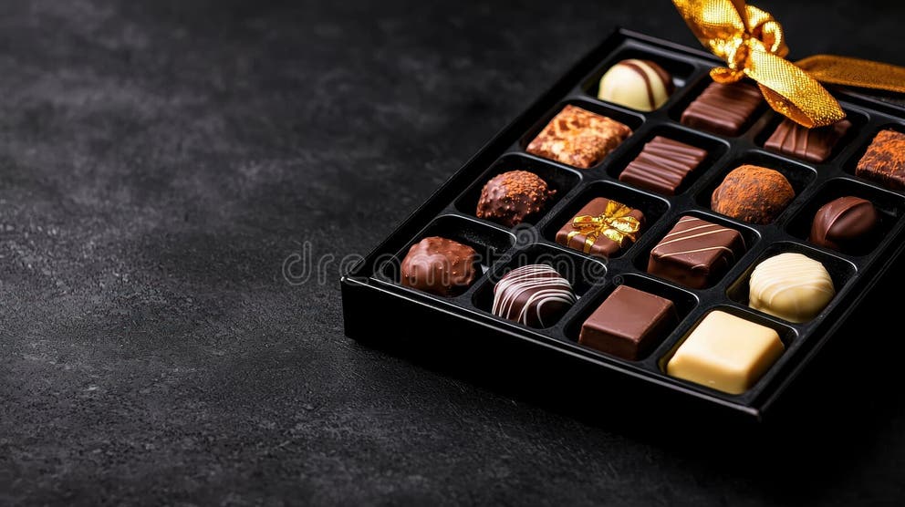 A Black Box Filled with Assorted Chocolates. Stock Image - Image of ...