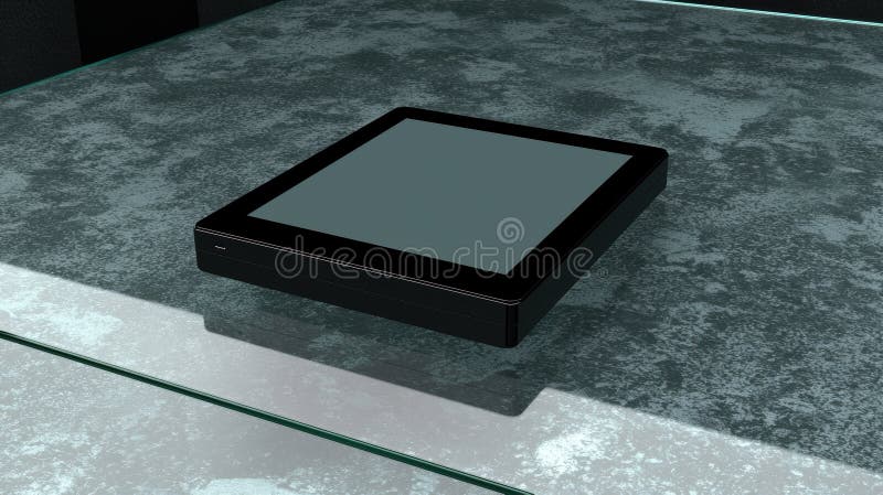 A Black Tablet with a Blank Screen Sits on a Glass Table. Stock Photo ...