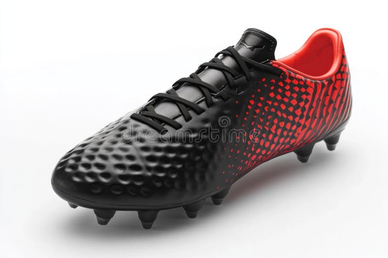 Soccer Cleat with Unique Design in Black and Red Colors Displayed on a ...