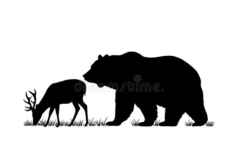 Bear and deer silhouette stock vector. Illustration of animal - 377089251