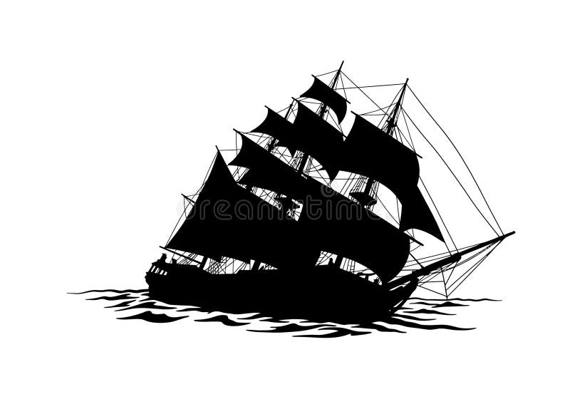 Sinking ship silhouette stock vector. Illustration of vintage - 378647776