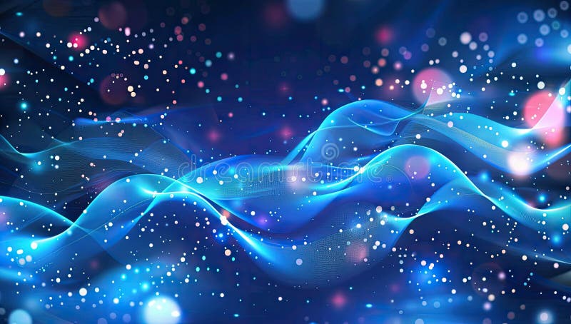 The Image Shows a Blue Wave with Particles Set Against a Dark ...