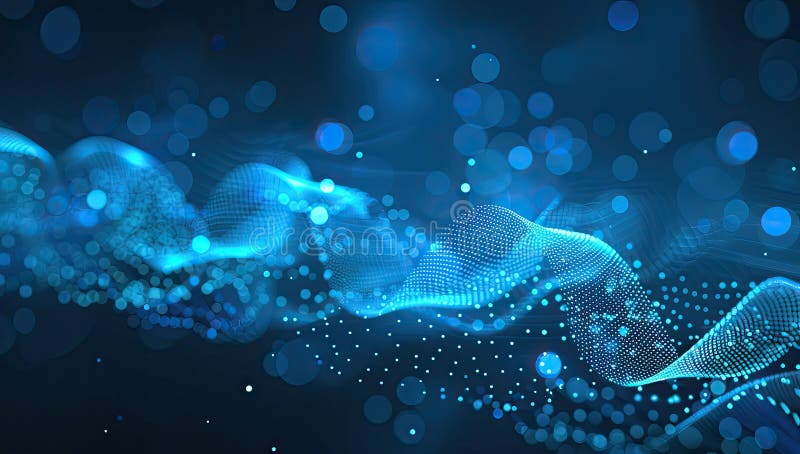 The Image Shows a Blue Wave with Particles Set Against a Dark ...