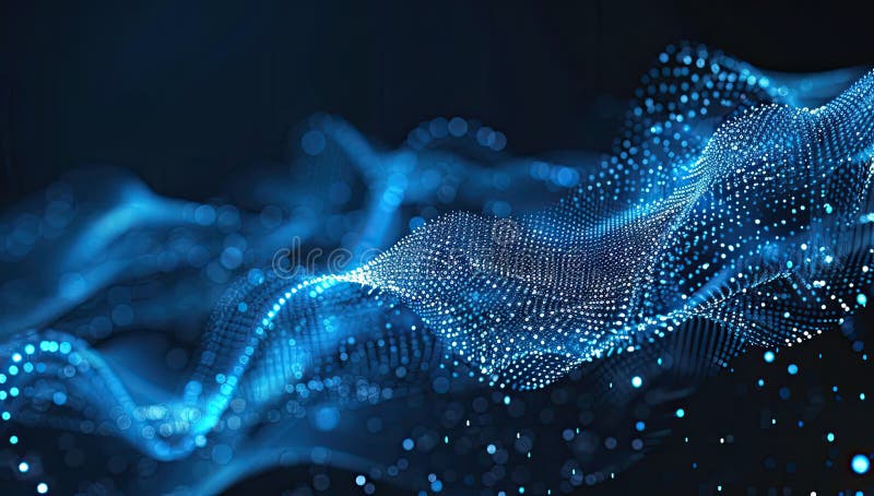The Image Shows a Blue Wave with Particles Set Against a Dark ...
