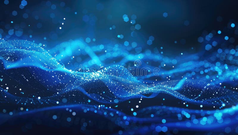 The Image Shows a Blue Wave with Particles Set Against a Dark ...