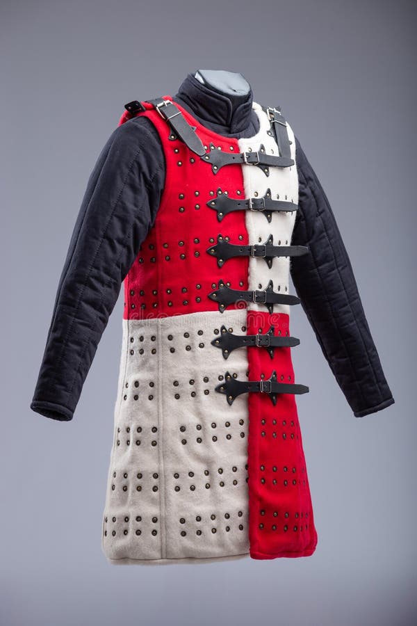 Red and White Brigandine Armor with Studs and Black Straps. Stock Photo - Image of larp ...