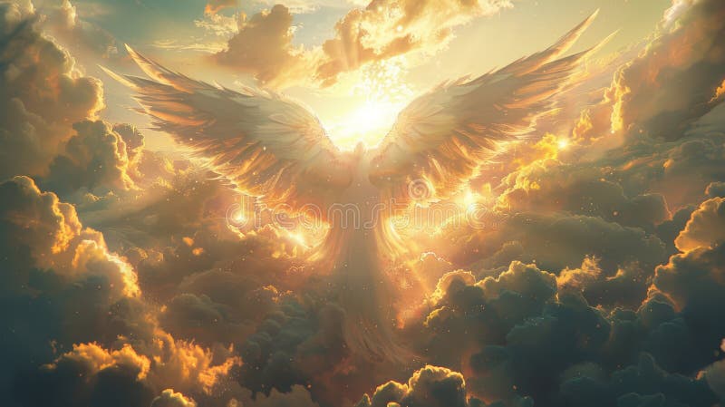 The Image Shows a Bright Light from Heaven with a Pair of Angel Wings ...
