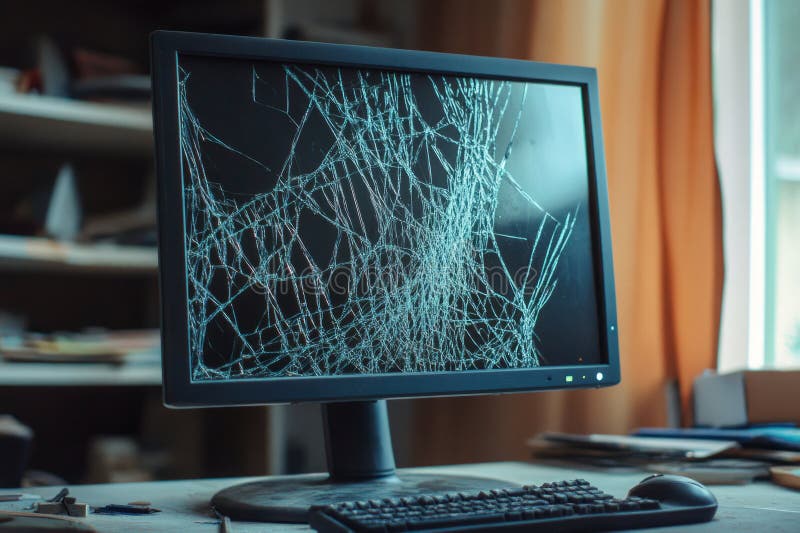 A Cracked Computer Monitor Displays a Web of Shattered Pixels. this ...