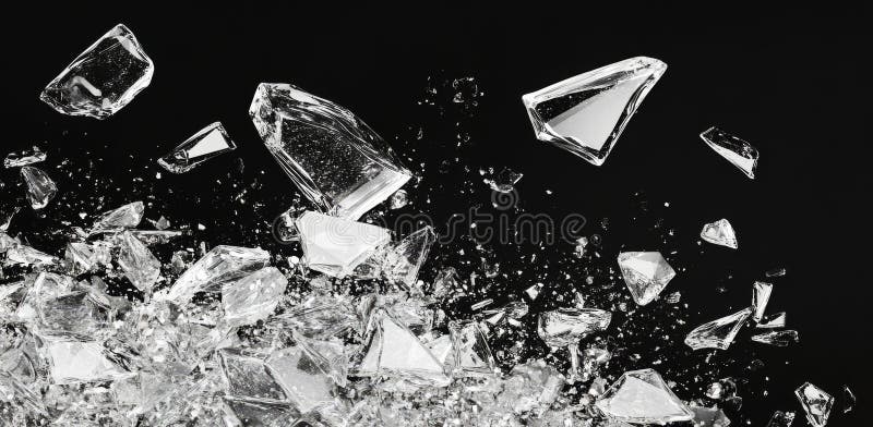 The Image Shows Broken Pieces of Glass Exploding in the Air Above a ...