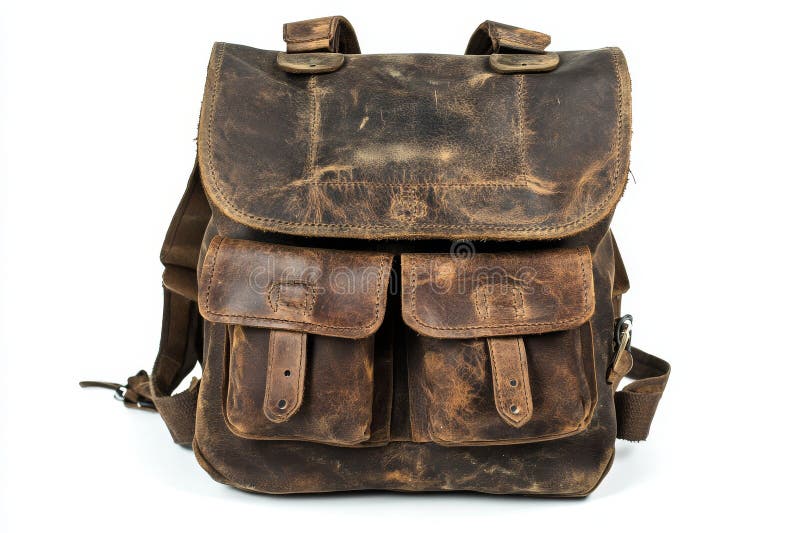This Image Shows a Brown Leather School Backpack Isolated on a ...