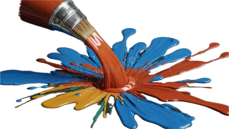 A Brush from Which Bright Paint Pours Out, Creating a Splatter Effect ...