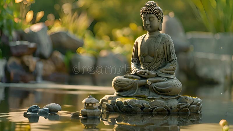 Buddha Statue Resting Atop Pond Stock Video - Video of green, buddhism ...