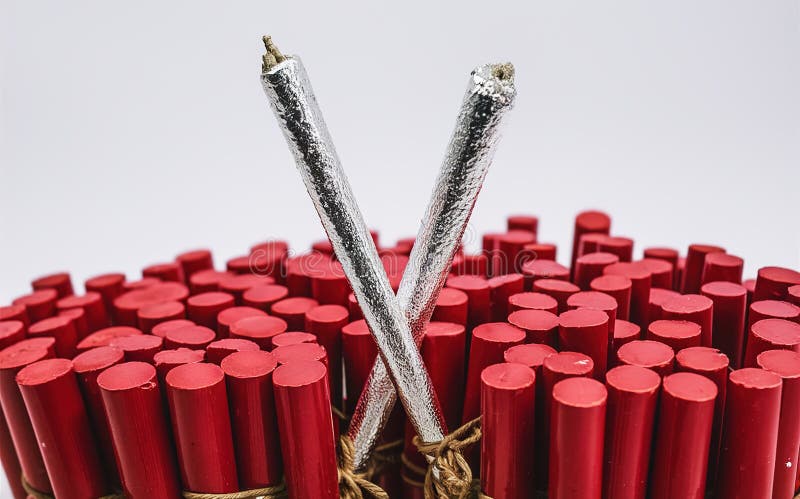 The Image Shows a Bundle of Red and Purple Firecrackers Arranged in a ...