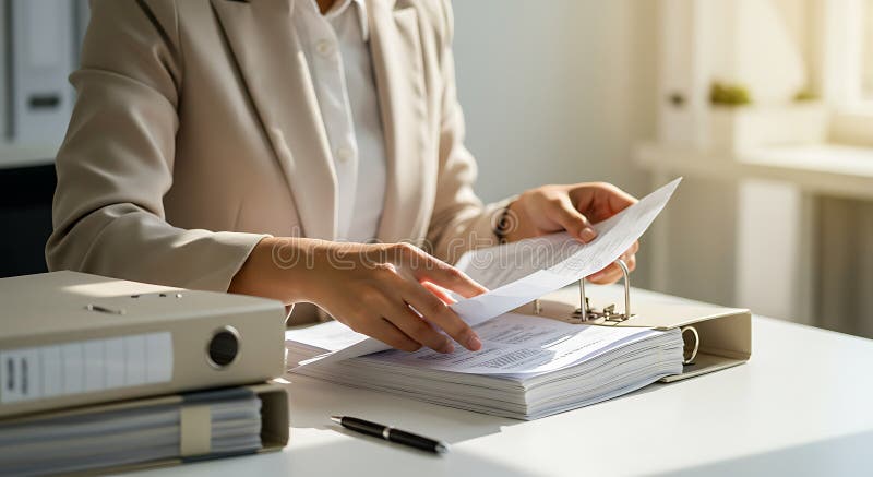 Businesswoman Reviewing Documents Stock Illustration - Illustration of ...