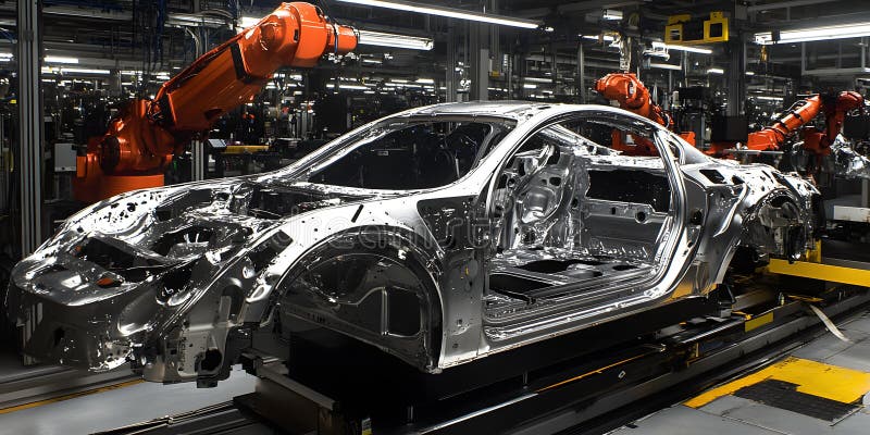 Car Body Assembly in Factory Setting Stock Illustration - Illustration ...