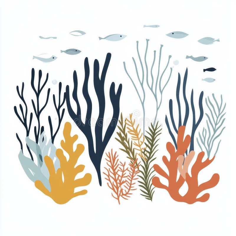 The Image Shows a Cartoon Fish and Corals in an Underwater Setting ...