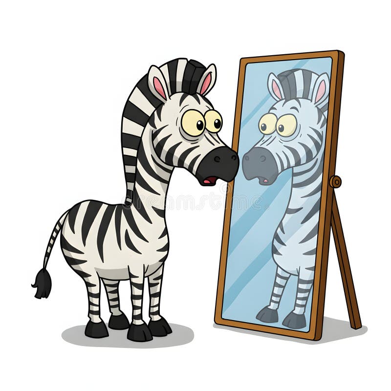 Zebra Shocked Looking in Mirror Cartoon - Generated Using Ai Stock ...