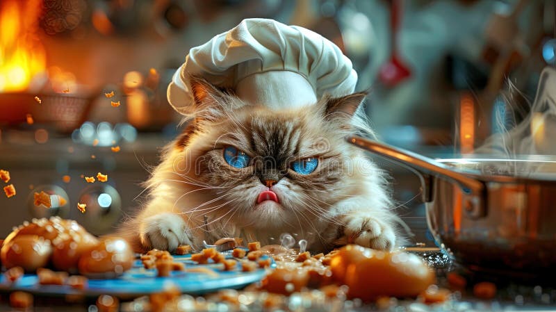 Cat Chef Cooking Dinner in Kitchen Stock Photo - Image of chef ...