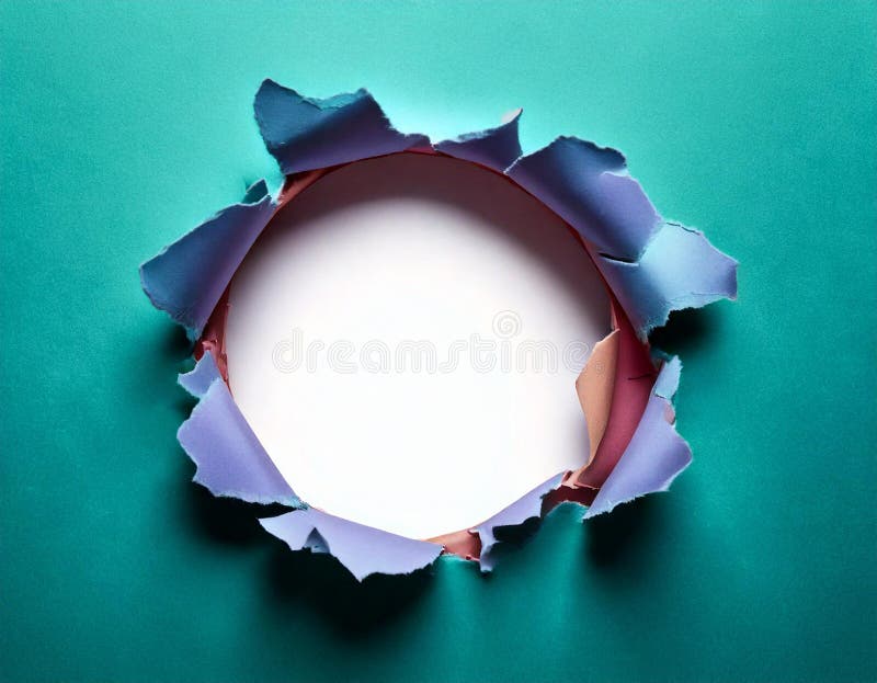 The Image Shows a Circular Hole Torn in a Sheet of Turquoise Paper ...