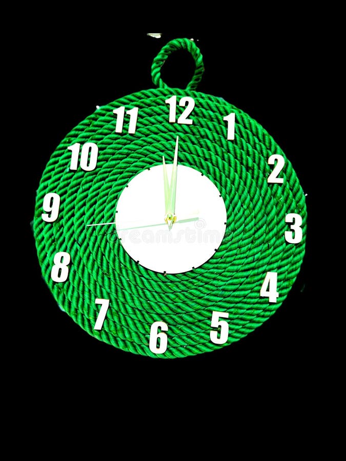 The Image Shows a circular Wall Clock Made from Green Rope, with White ...