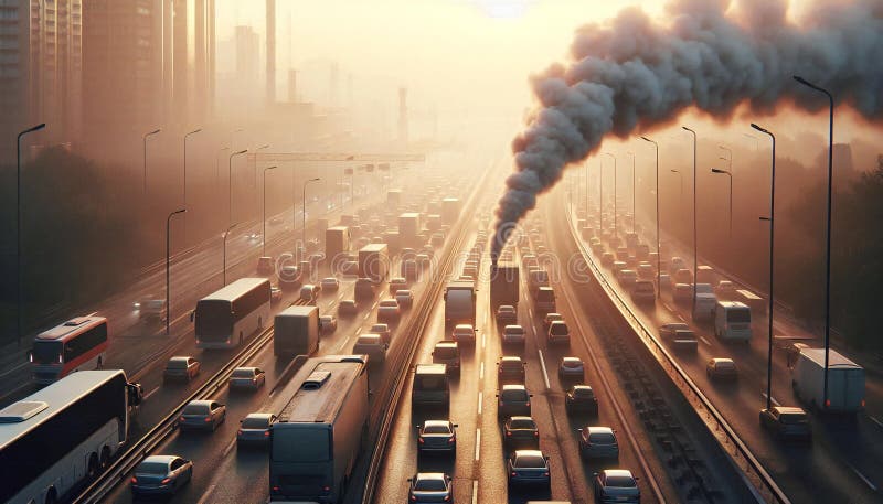 Aerial View of a City Shrouded in Pollution with Limited Visibility ...