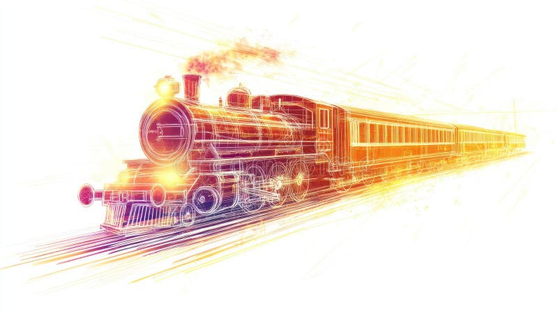 Stylized Illustration of a Steam Locomotive and Passenger Train ...