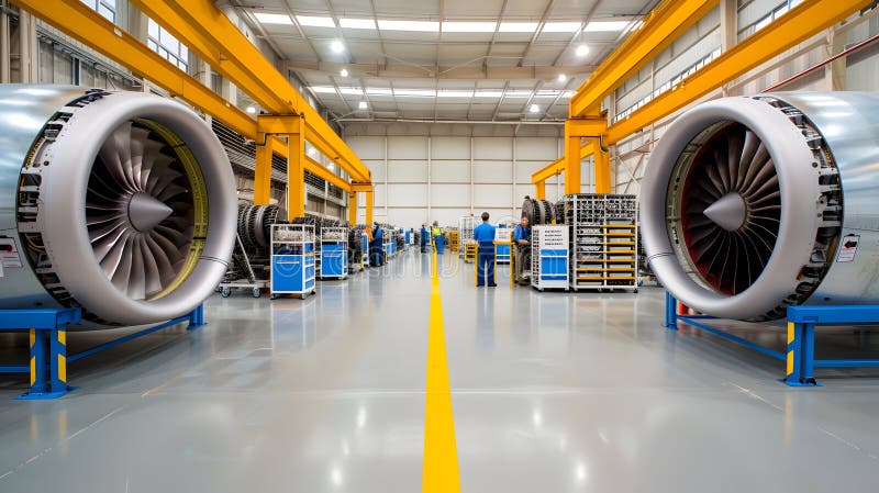 Jet Engine Assembly Line in Aircraft Manufacturing Plant Stock Image ...