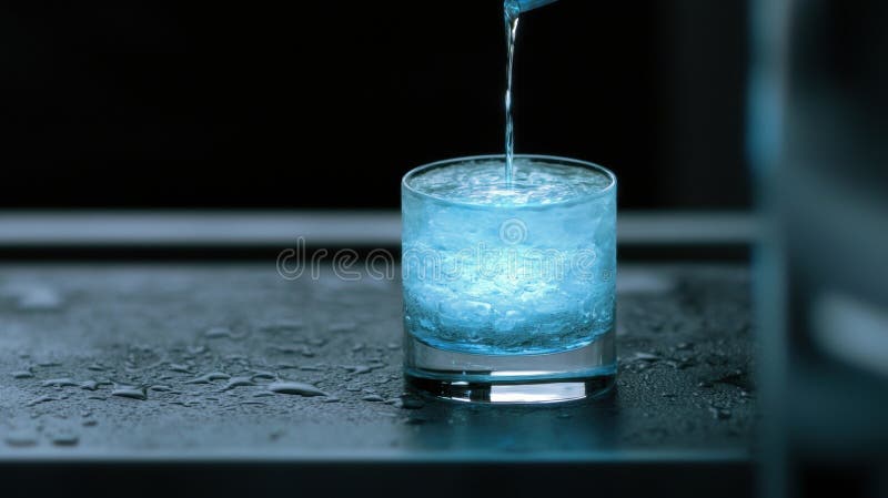 A Glass of Water Being Filled with a Blue Liquid. Stock Image - Image ...