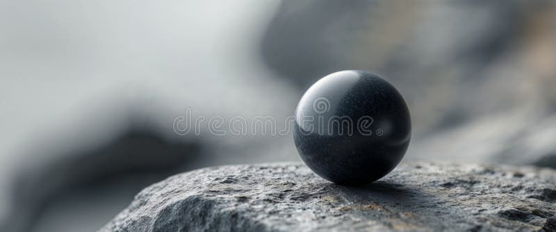 The Image Shows a Close Up of a Black Stone Ball on a Rock Stock Photo ...