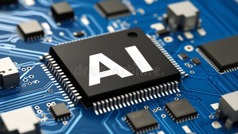 The Image Shows a Close-up of a Blue Circuit Board with Various ...