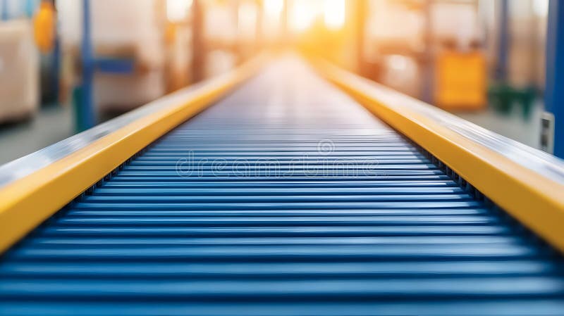 Blue Conveyor Belt in Warehouse Stock Image - Image of generated ...