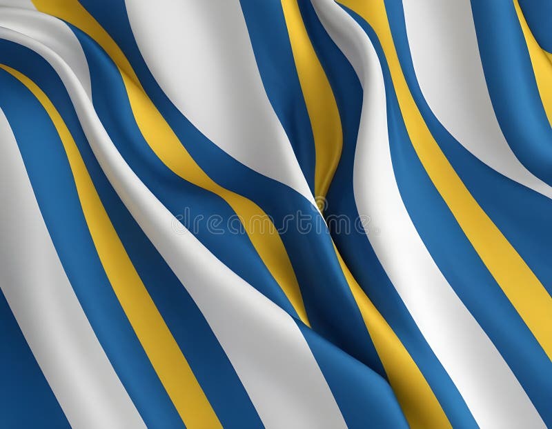 Close-up of Blue, White and Yellow Striped Silk Fabric Fluttering in ...