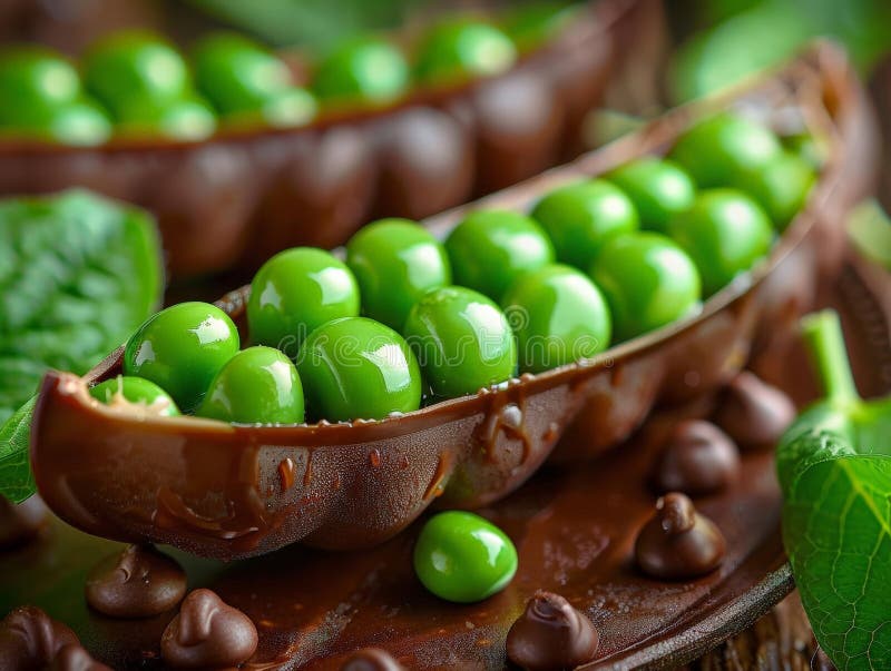 Image Shows a Close-up of a Chocolate Candy Shaped Like a Pea Pod Stock ...