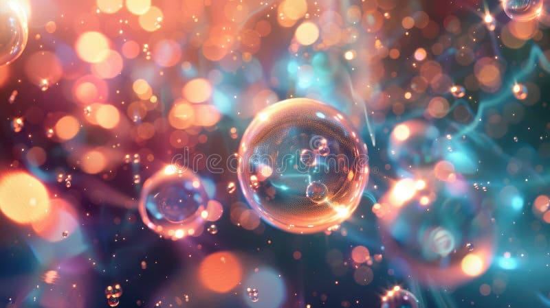 The Image Shows a Close-up of a Cluster of Iridescent Bubbles Stock ...