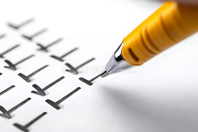 Hand Checking Off Items on a Checklist with a Yellow Pen Stock ...