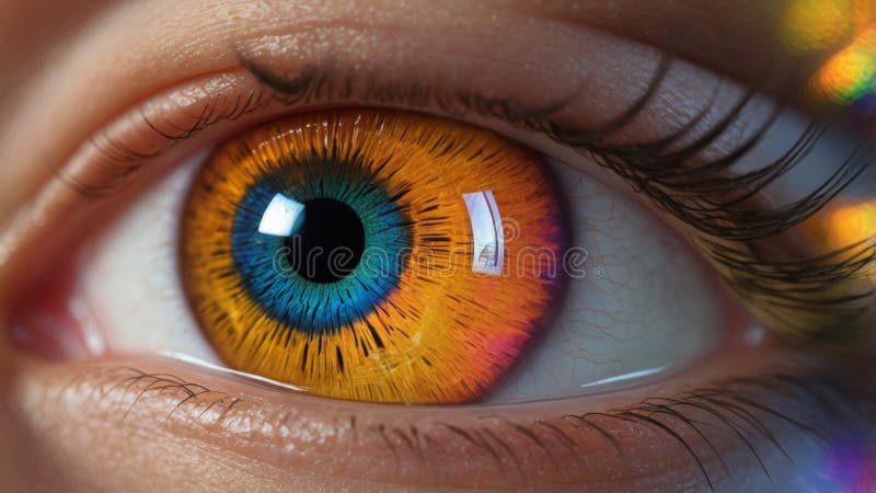 Close-Up of a Human Eye with a Vibrant Rainbow-Colored Iris Captured in ...