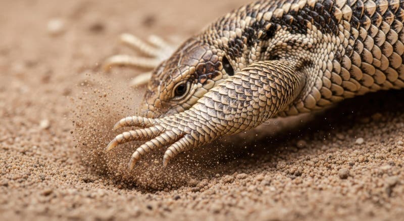 Lizard Digging in Sand, Close Up Detail Shot Stock Illustration ...