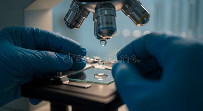 Microscopic Analysis with Gloved Hands and Sample Stock Illustration ...