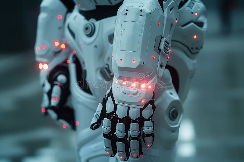 Close Up of White Robot Hand with Red Lights Stock Photo - Image of ...