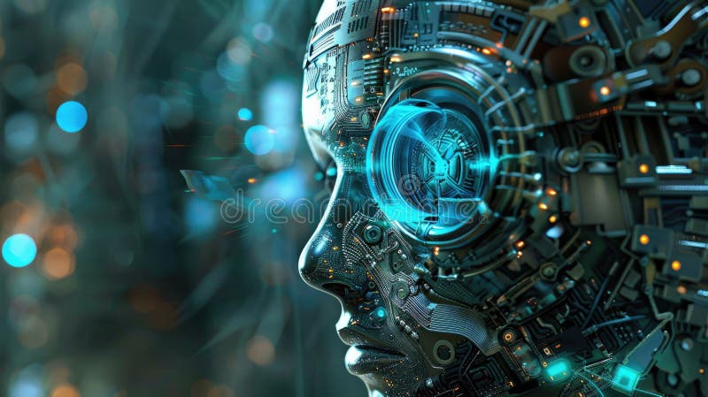 The Image Shows a Close-up of a Robot S Face Stock Image - Image of ...