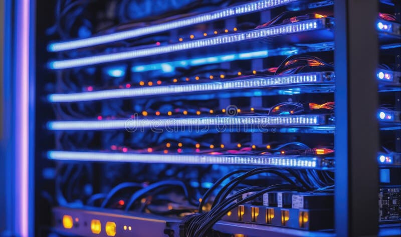 Closeup Server Rack Lit Lights Stock Photos - Free & Royalty-Free Stock ...