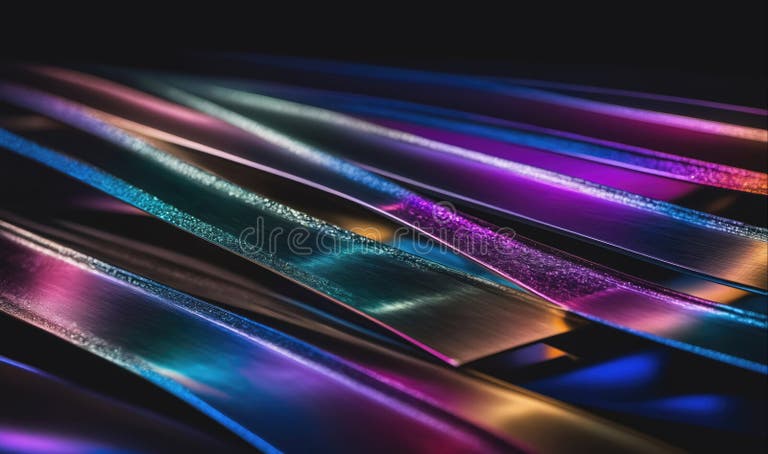 A Close-up Shot of Iridescent Metal Strips Reflecting Light in a Studio ...