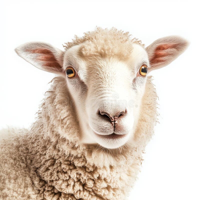 The Image Shows a Close-up of a Sheep on a White Background with the ...