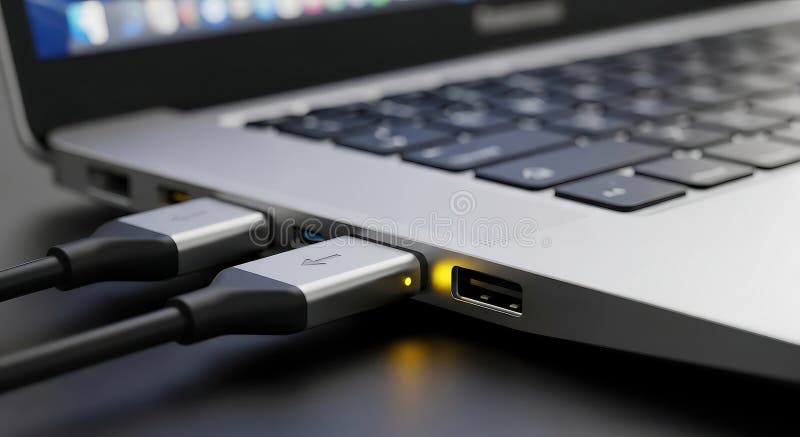 Laptop with Usb Connections and Charging Indicator Stock Illustration ...
